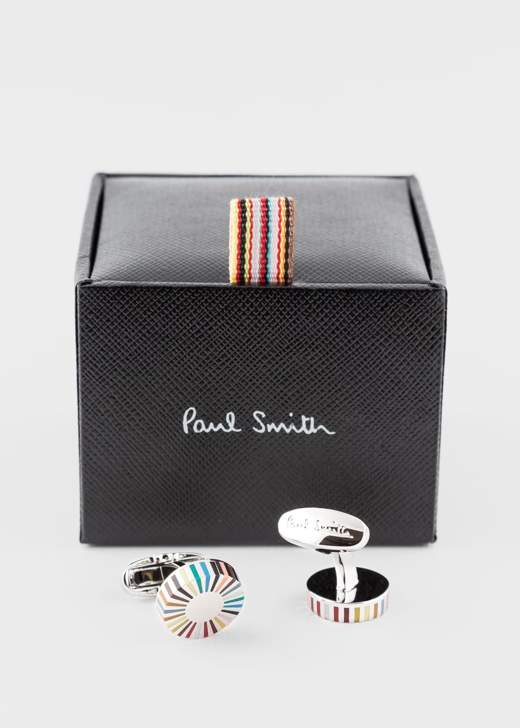 Men's Multi-Coloured Stripe Edge Circular Cufflinks