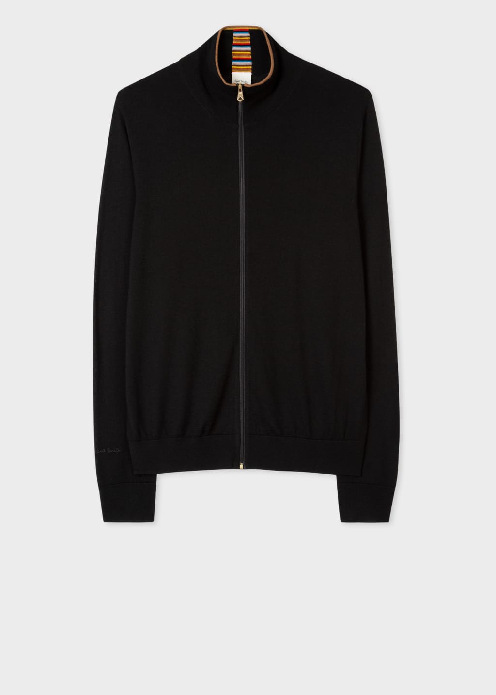 Men's Black Merino Wool Zip Cardigan