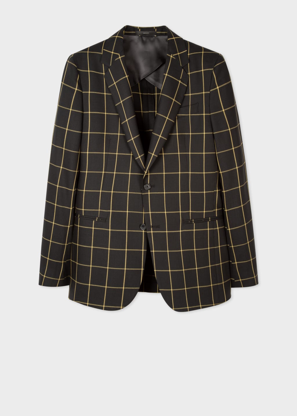 Mens Black Windowpane Check Wool Blazer