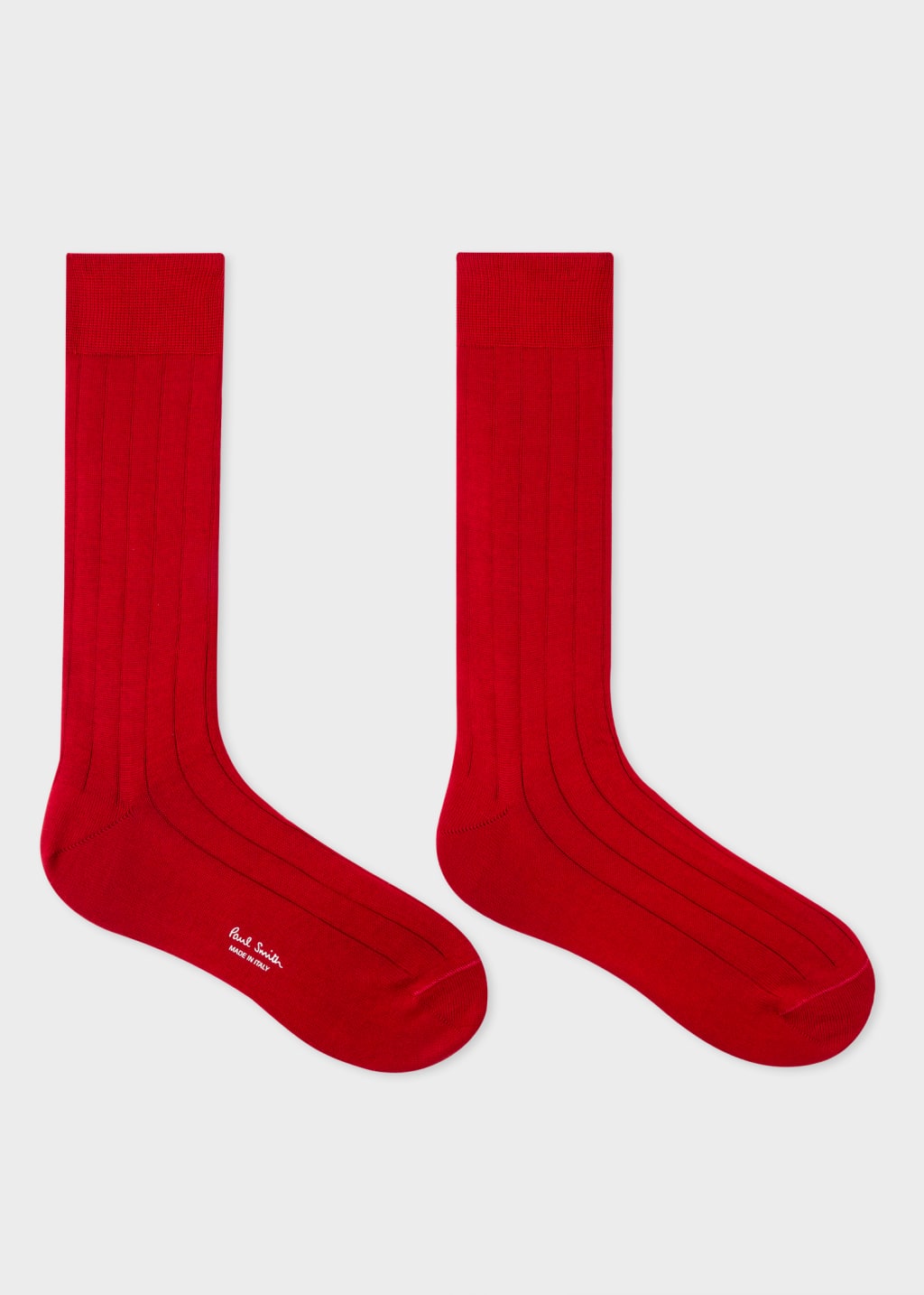 Men's Red Cotton-Blend Ribbed Socks