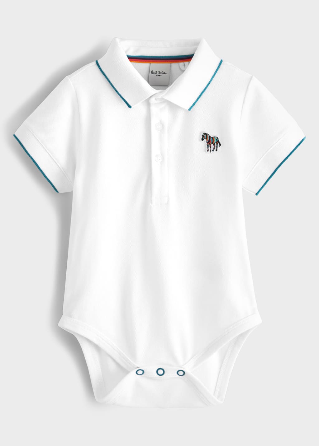 Babies White Cotton Piqué Zebra Polo Baby Grow