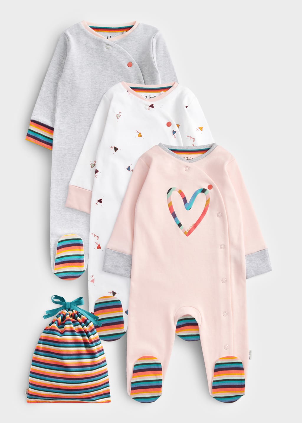 Babies Cotton Three Pack 'Heart' Baby Grows