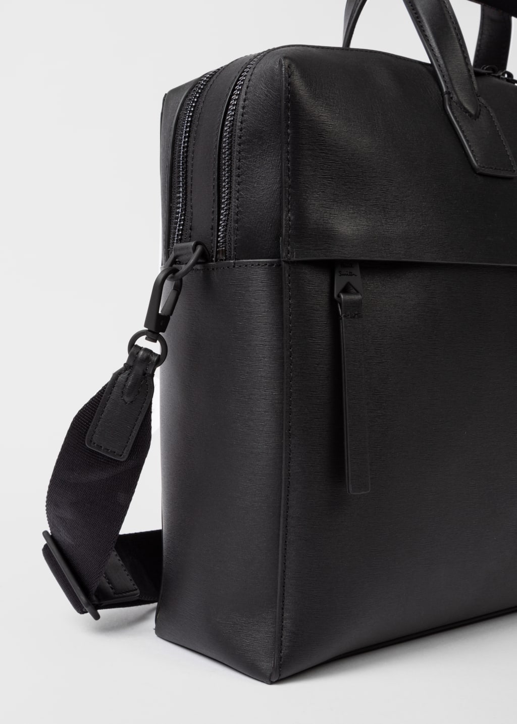 Black Embossed Leather Business Double-Zip Folio