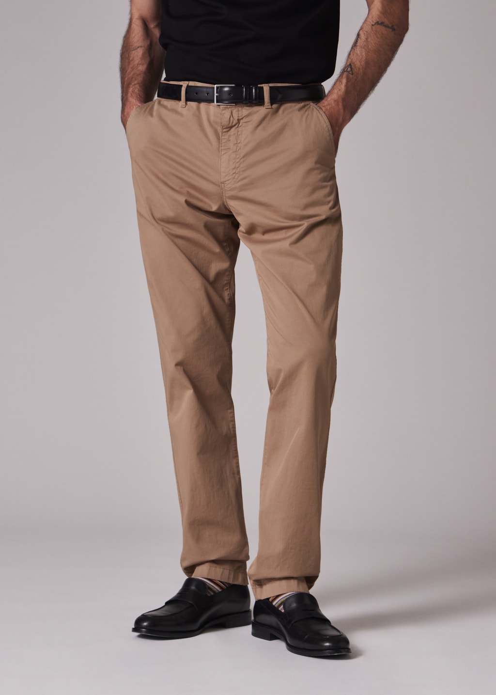 Men's Tapered-Fit Tan Pima Stretch-Cotton Chinos