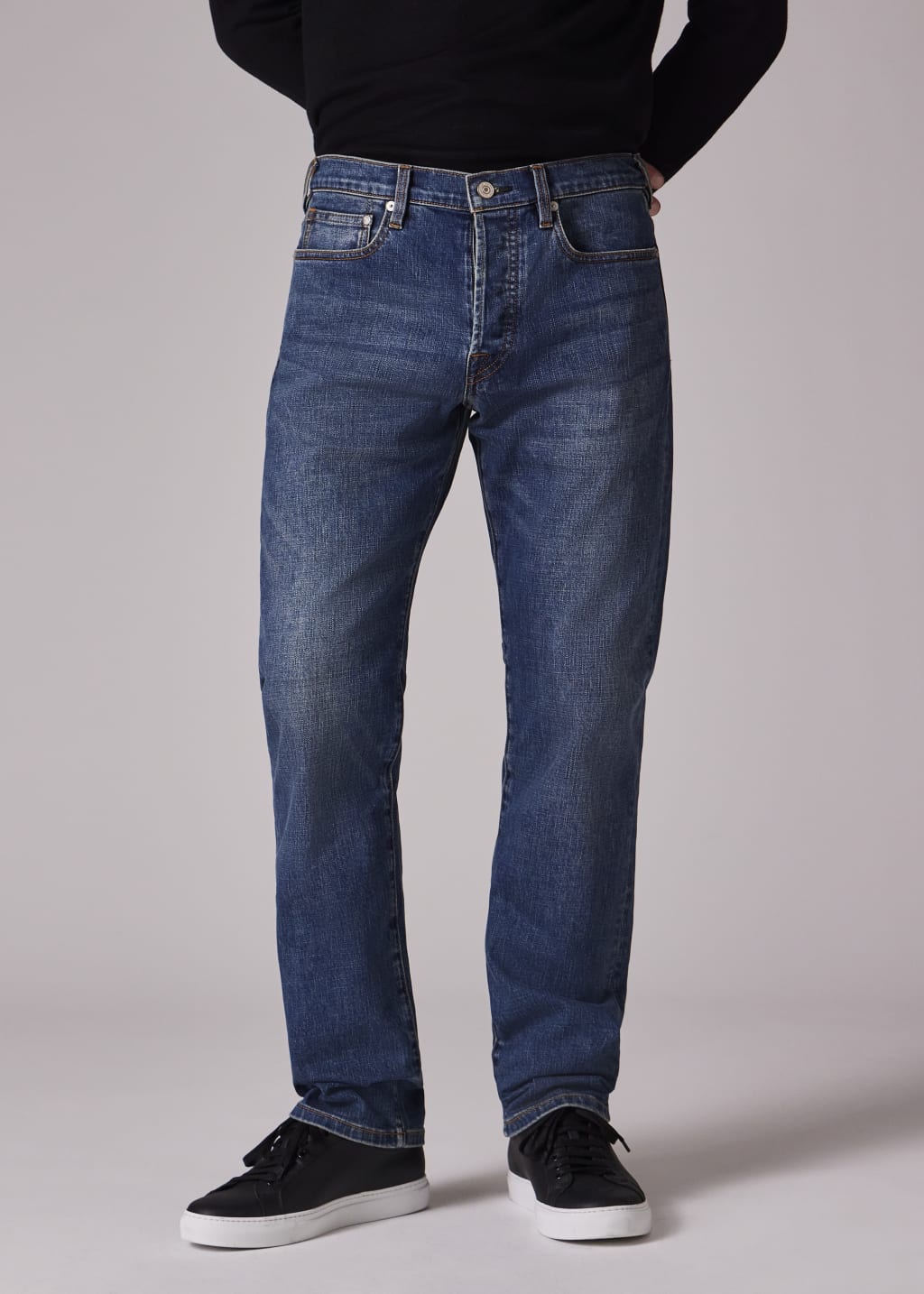 Standard-Fit 11.8oz 'Crosshatch Stretch' Blue-Rinse Jeans