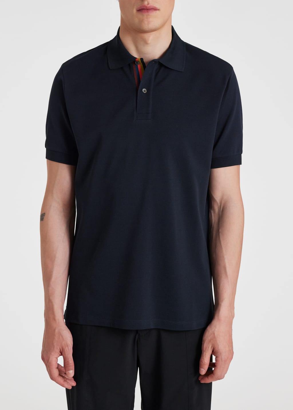 Navy Cotton 'Artist Stripe' Placket Polo Shirt