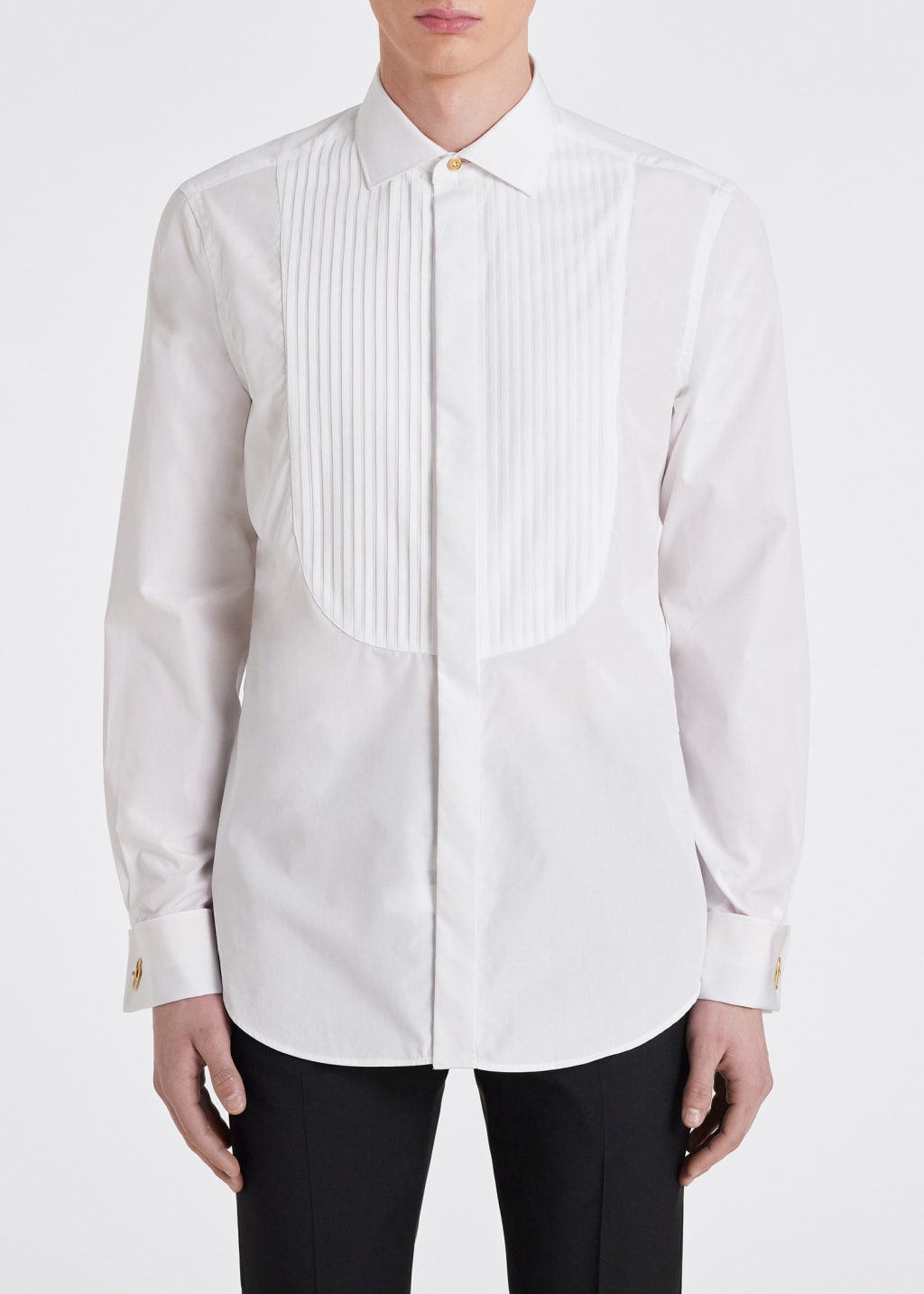 Men's Tailored-Fit White Pleated-Bib Cotton Evening Shirt