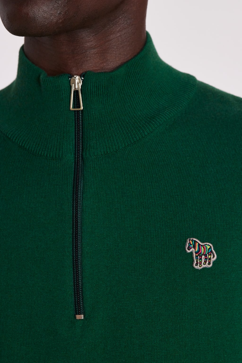 Men's Dark Green Half Zip Zebra Logo Sweater