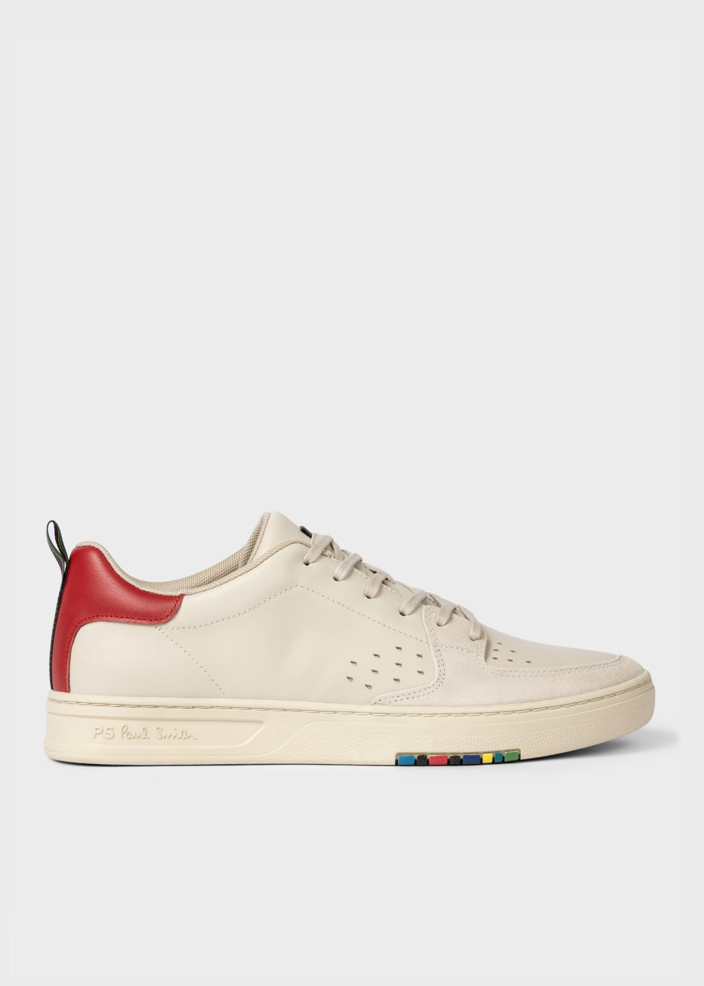 Men's Cream Leather 'Cosmo' Trainers With Red Trim