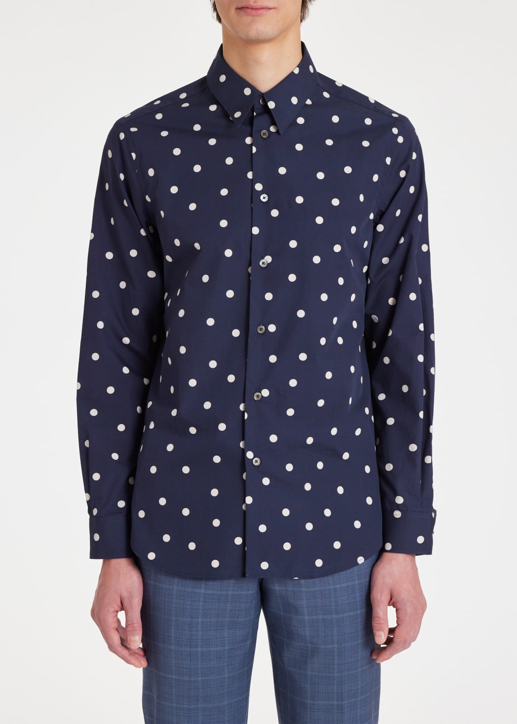 Men's Navy Cotton Polka Dot Shirt