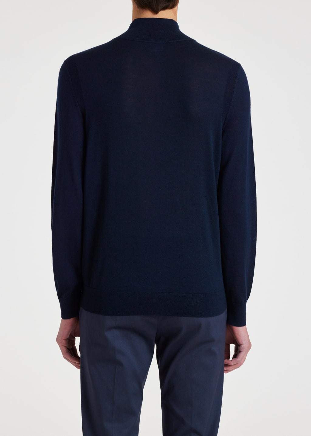 Men's Navy Merino Wool Full Zip Cardigan