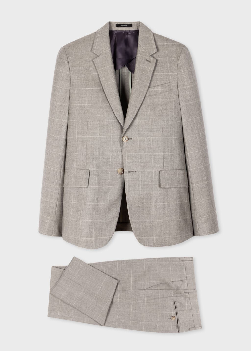 Tailored-Fit Grey Multi-Check Wool Buggy-Lined Suit