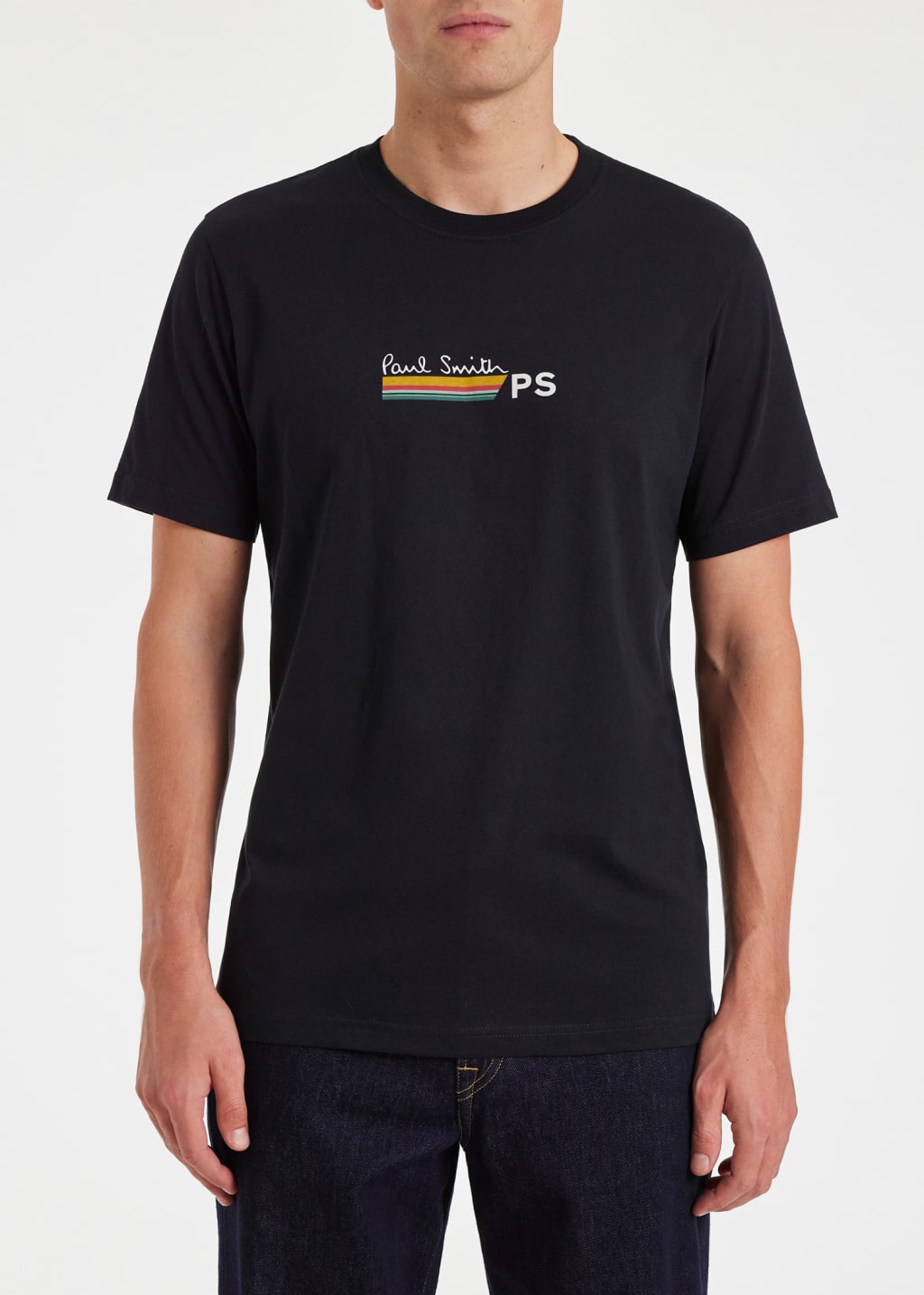 Men's Dark Navy PS Logo Stripe Print T-Shirt