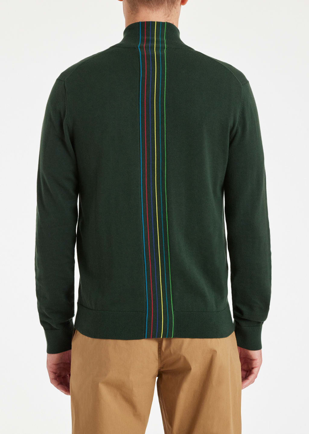 Men's Dark Green 'Sports Stripe' Zip Cardigan