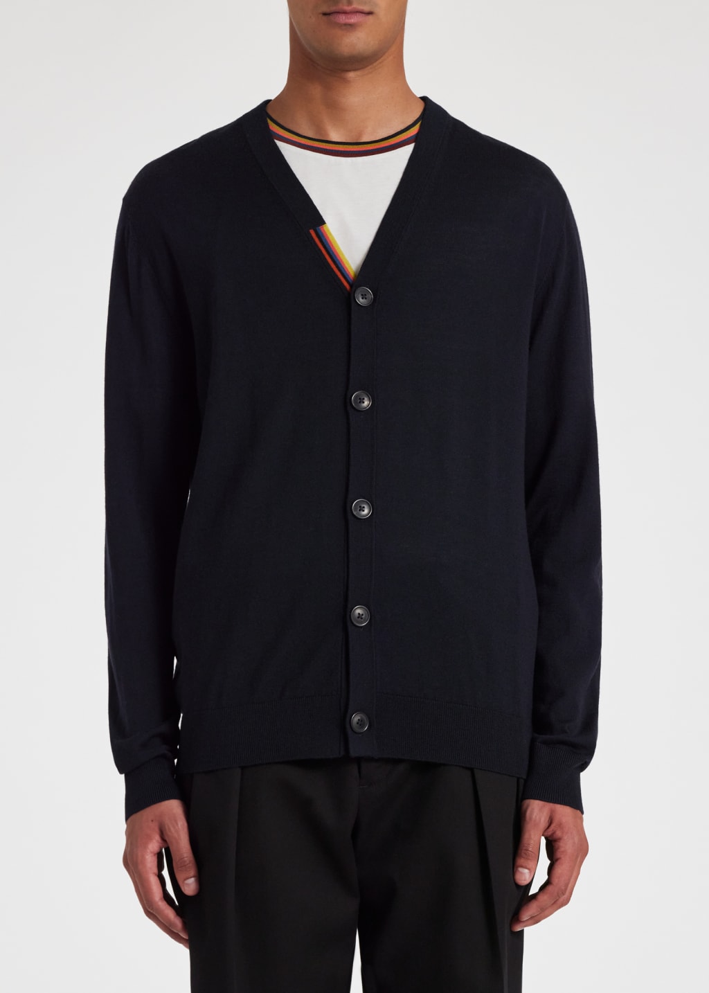 Men's Navy Washable Wool 'Artist Stripe' Cardigan