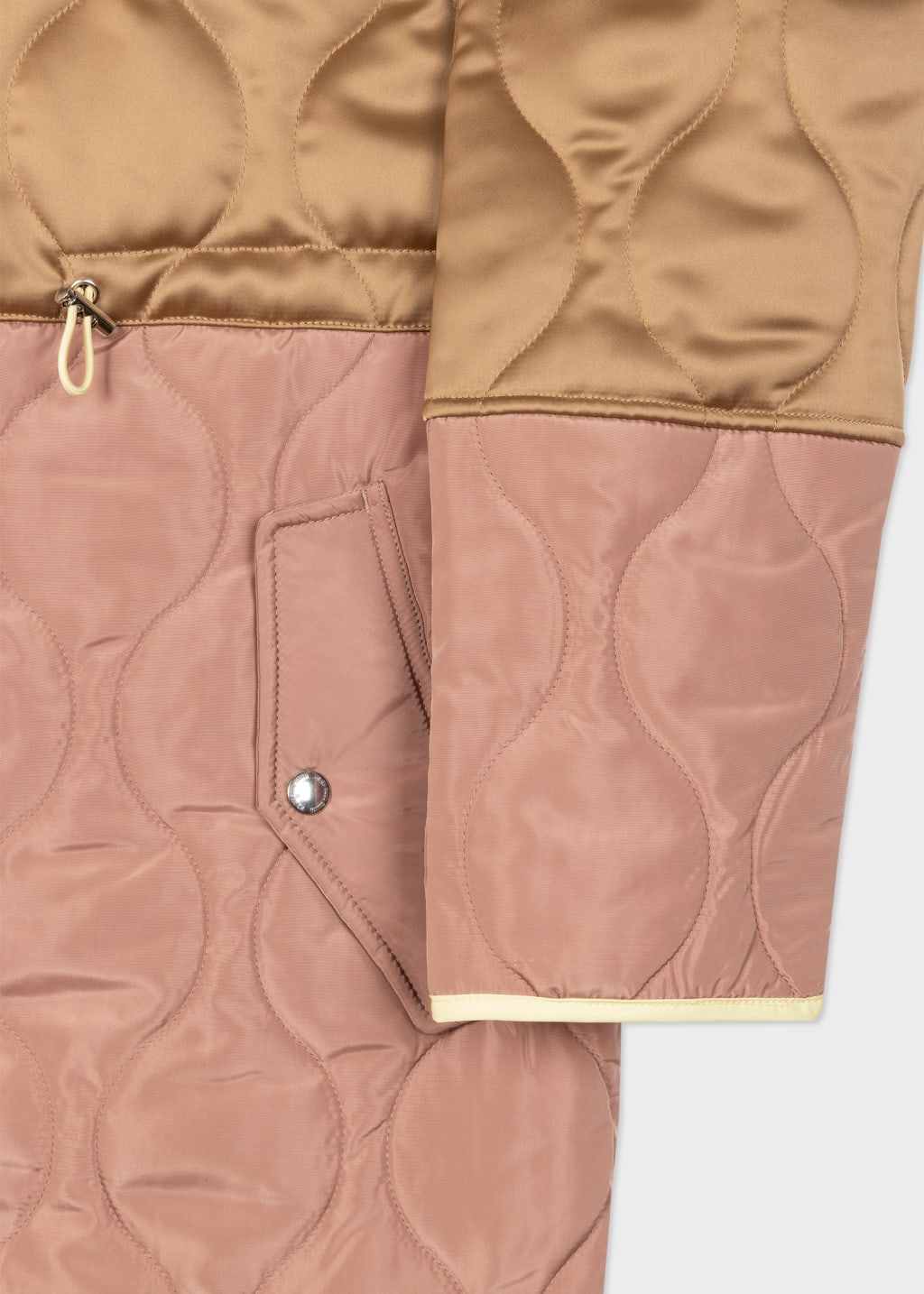 Women's Camel Satin Quilted Mid Length Coat