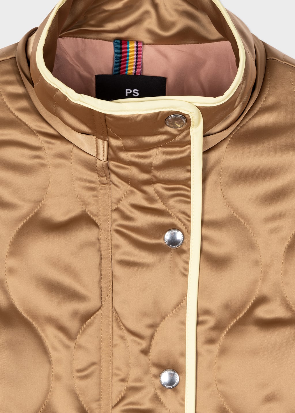 Women's Camel Satin Quilted Mid Length Coat