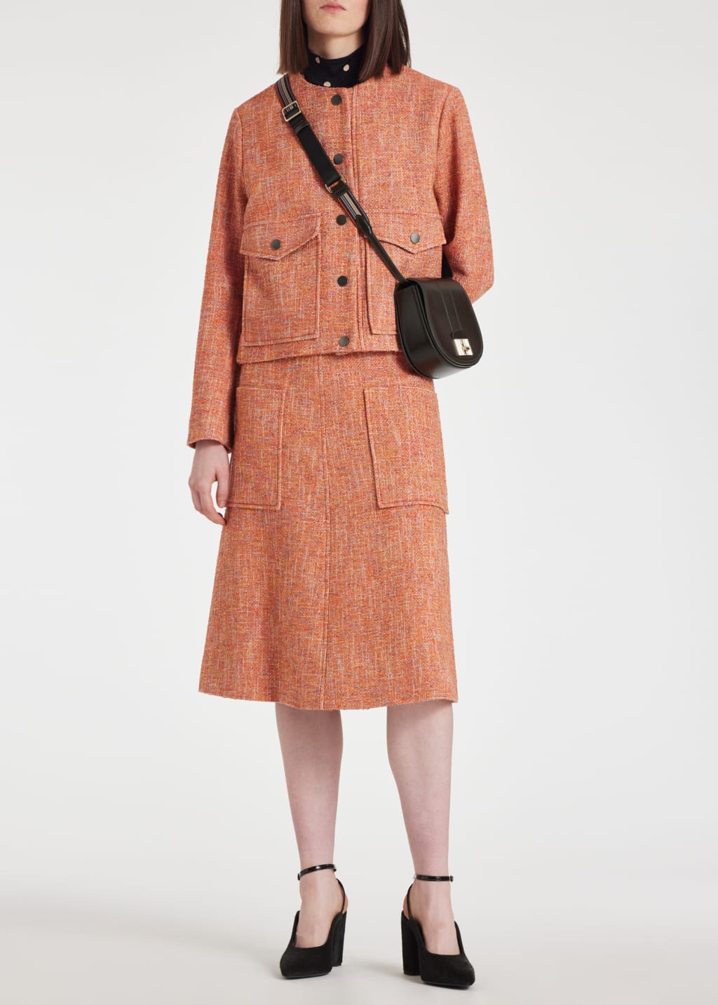 Women's Orange Tweed Cocoon Jacket