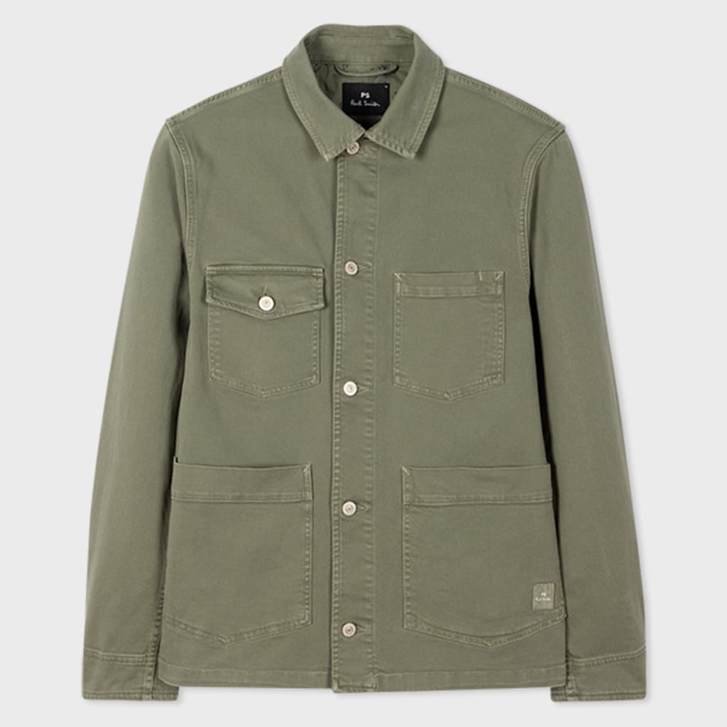 Men's Khaki Green Stretch-Cotton Chore Jacket