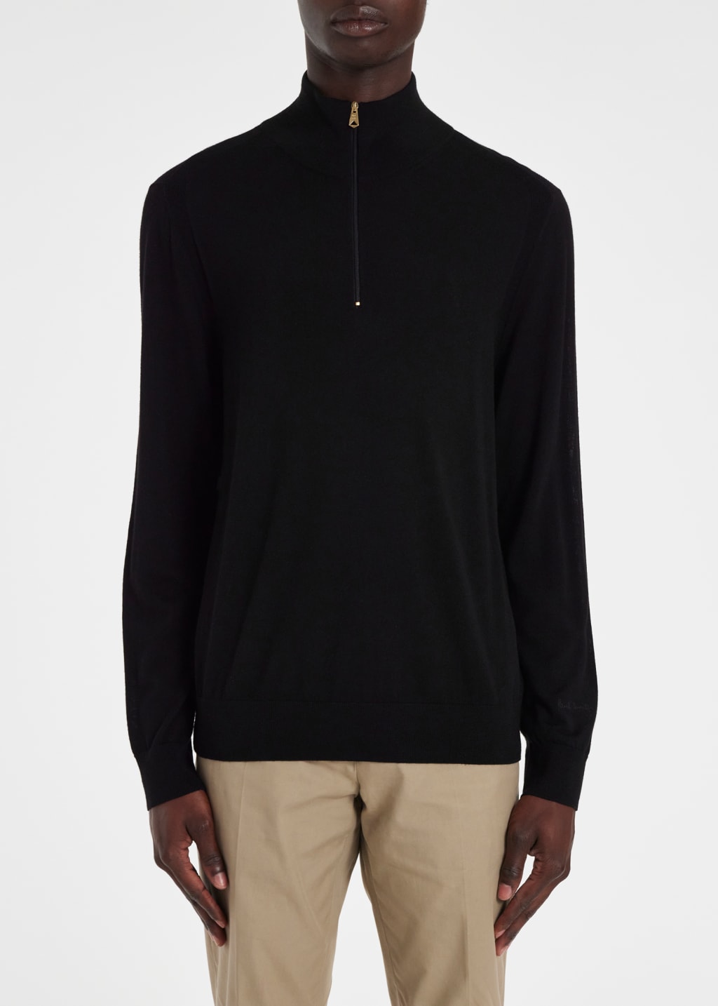 Men's Black Merino Wool Half Zip Sweater