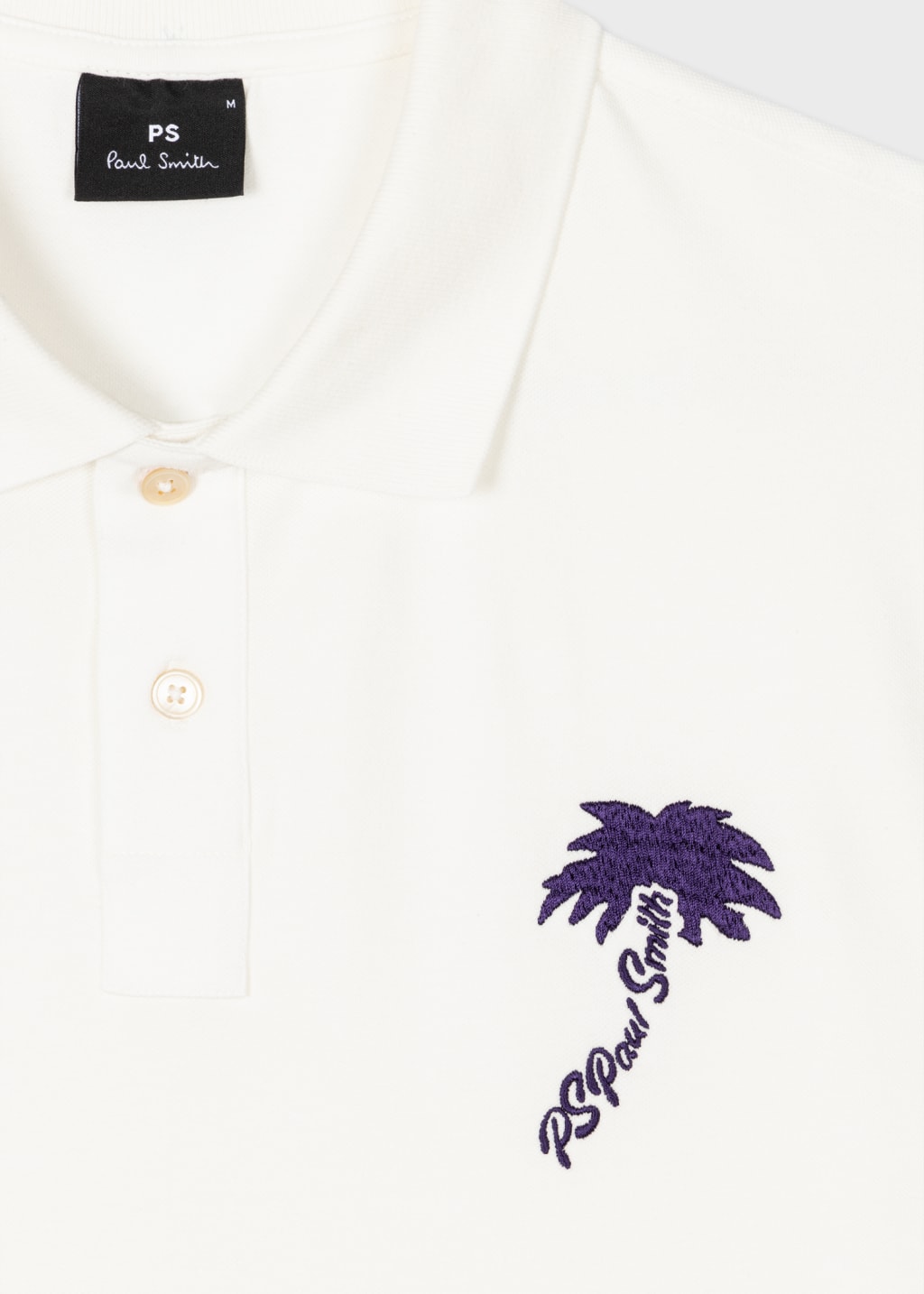 Men's Ecru Embroidered 'Palm Tree' Polo Shirt