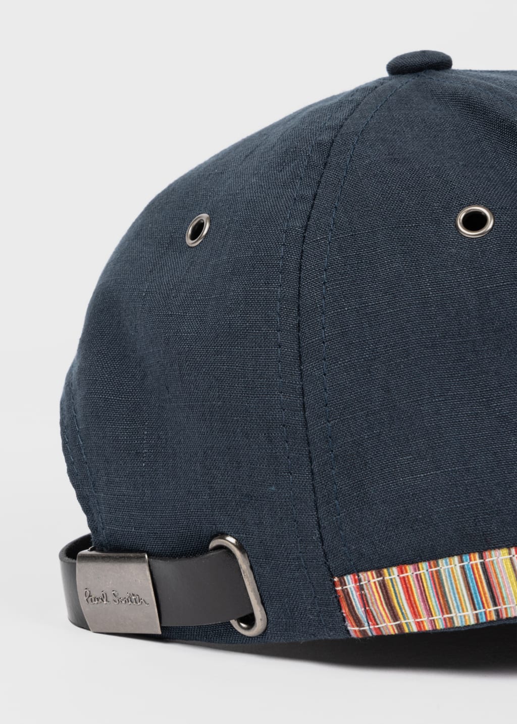 Dark Navy Linen Signature Stripe Trim Cap