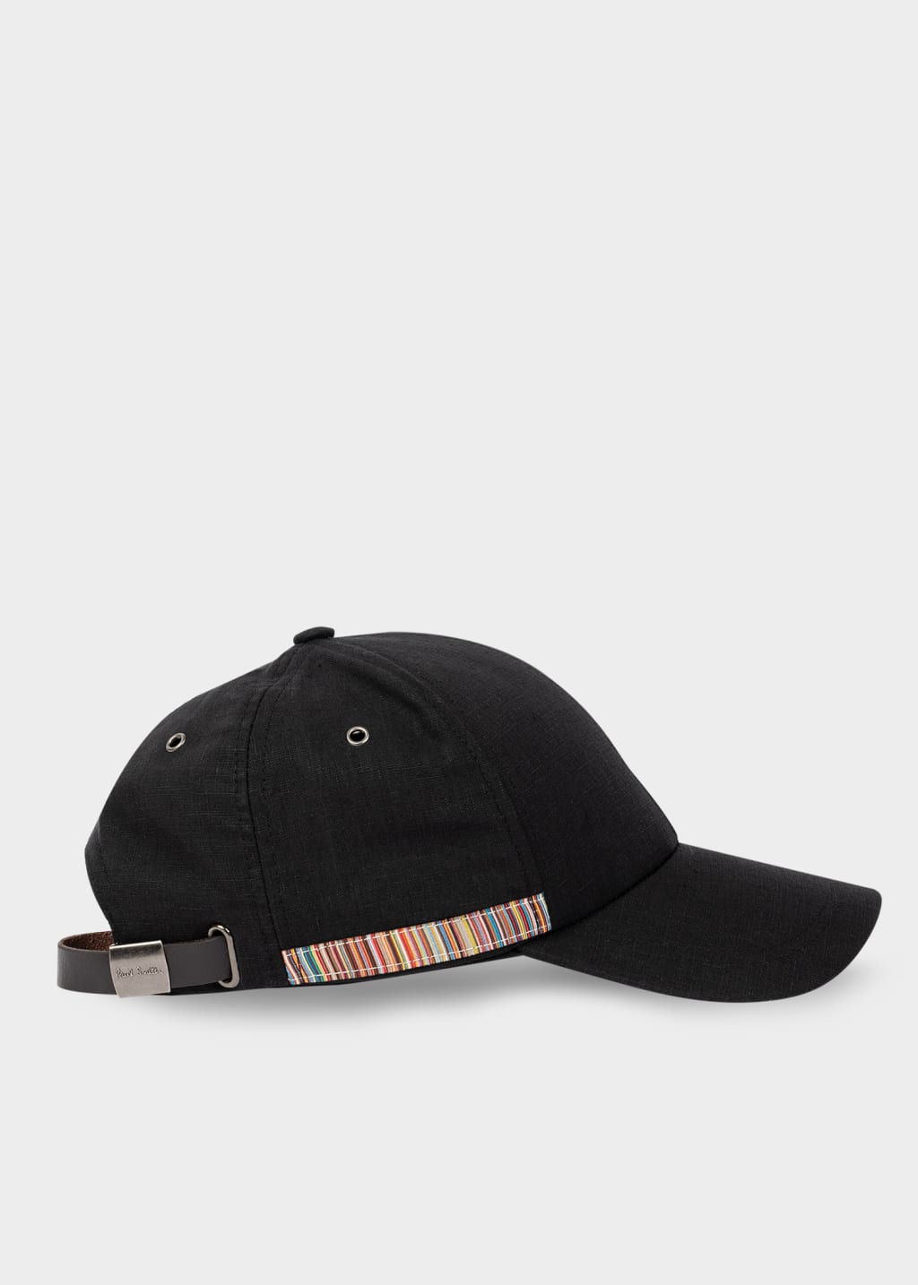 Black Linen Signature Stripe Trim Cap