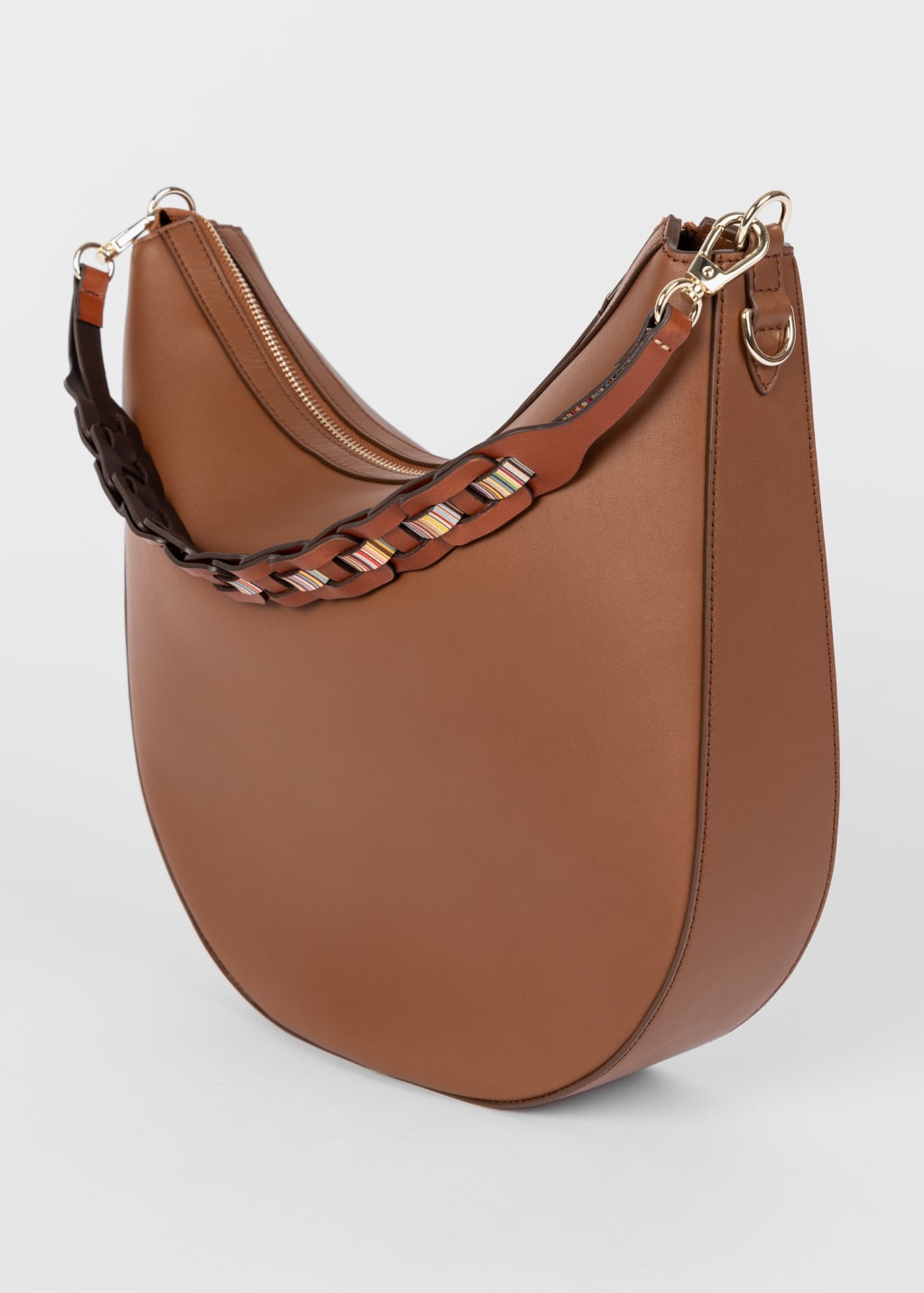 Women's Tan Leather Hobo Bag With Woven Strap