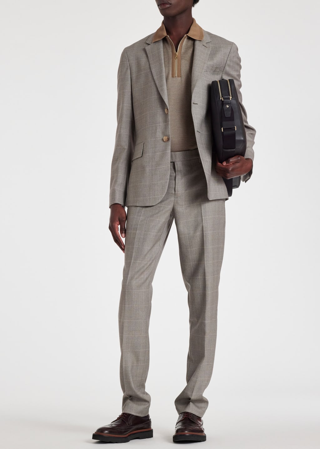 Tailored-Fit Grey Multi-Check Wool Buggy-Lined Suit