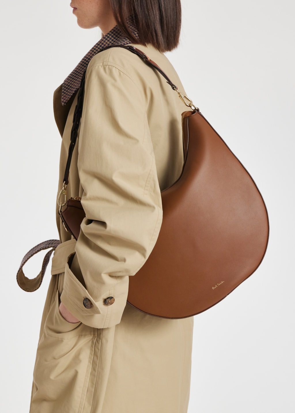 Women's Tan Leather Hobo Bag With Woven Strap