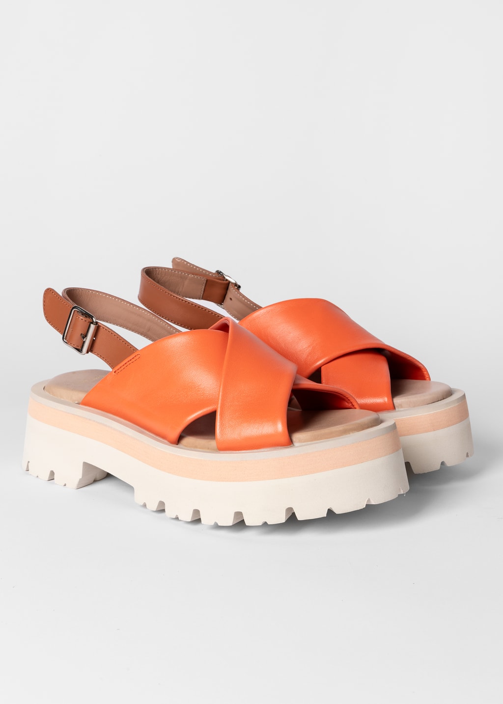 Women's Orange 'Logan' Leather Platform Sandals