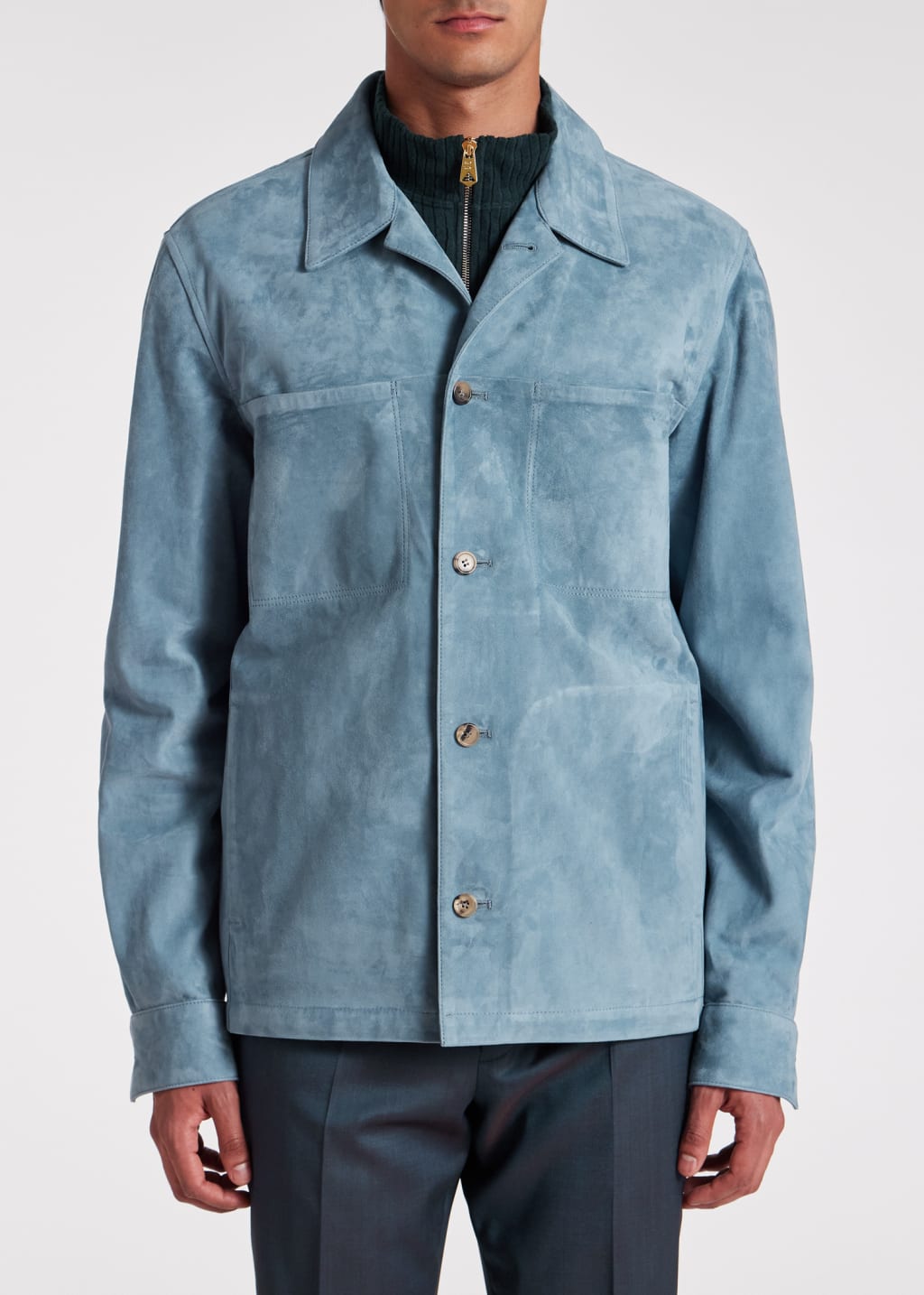 Men's Light Blue Suede Overshirt