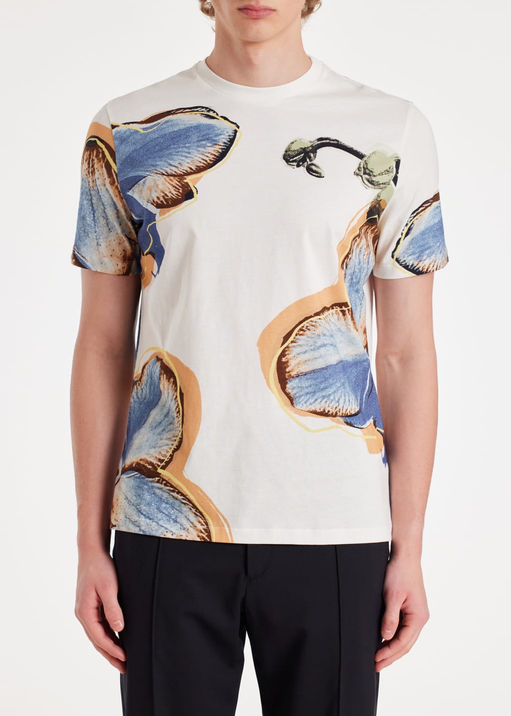 Men's White 'Orchid' Print T-Shirt