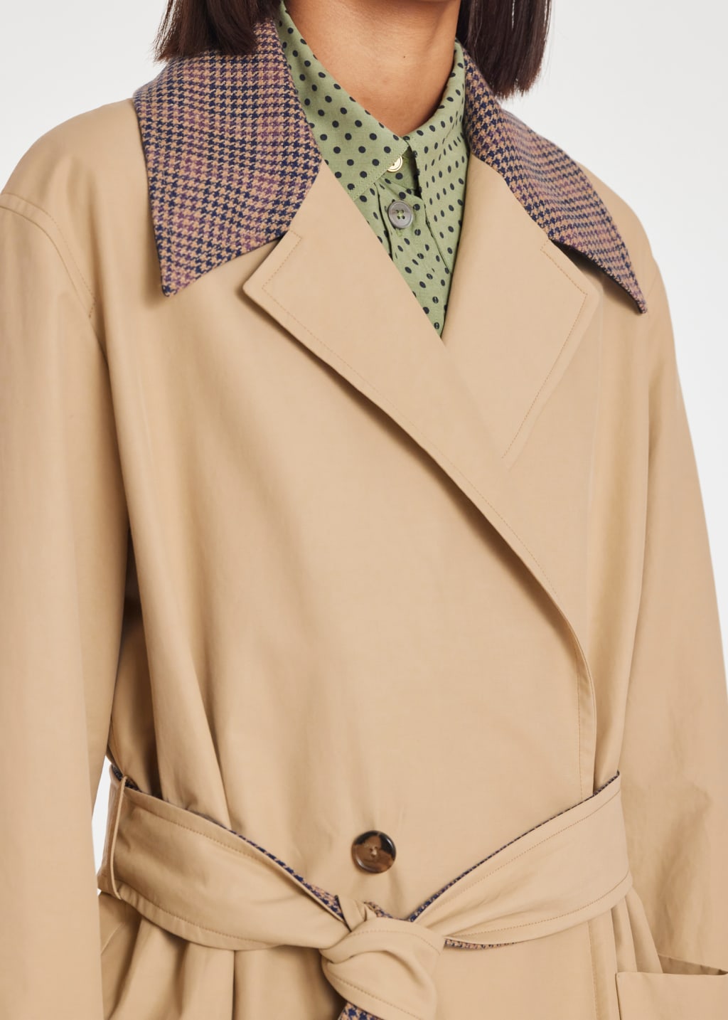 Women's Sand Check Collar Mac