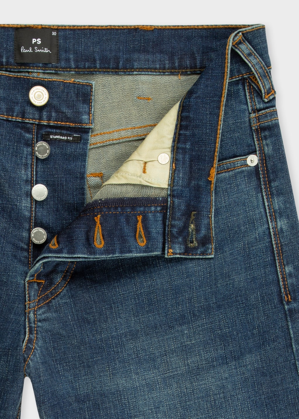 Standard-Fit 11.8oz 'Crosshatch Stretch' Blue-Rinse Jeans