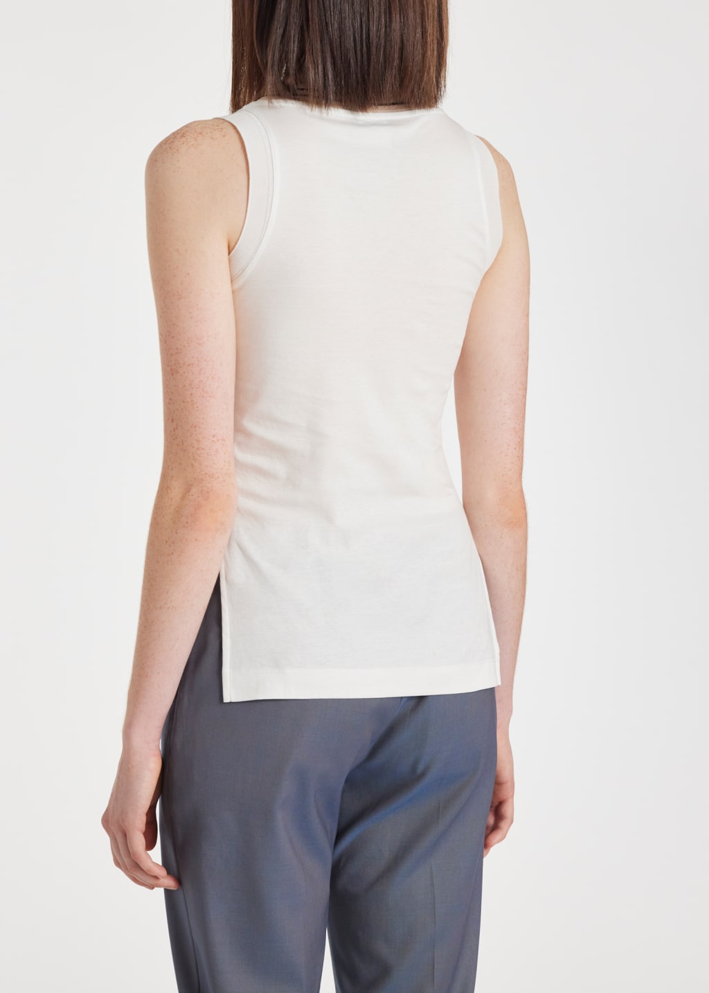 Women's White Cotton Stripe Trim Vest