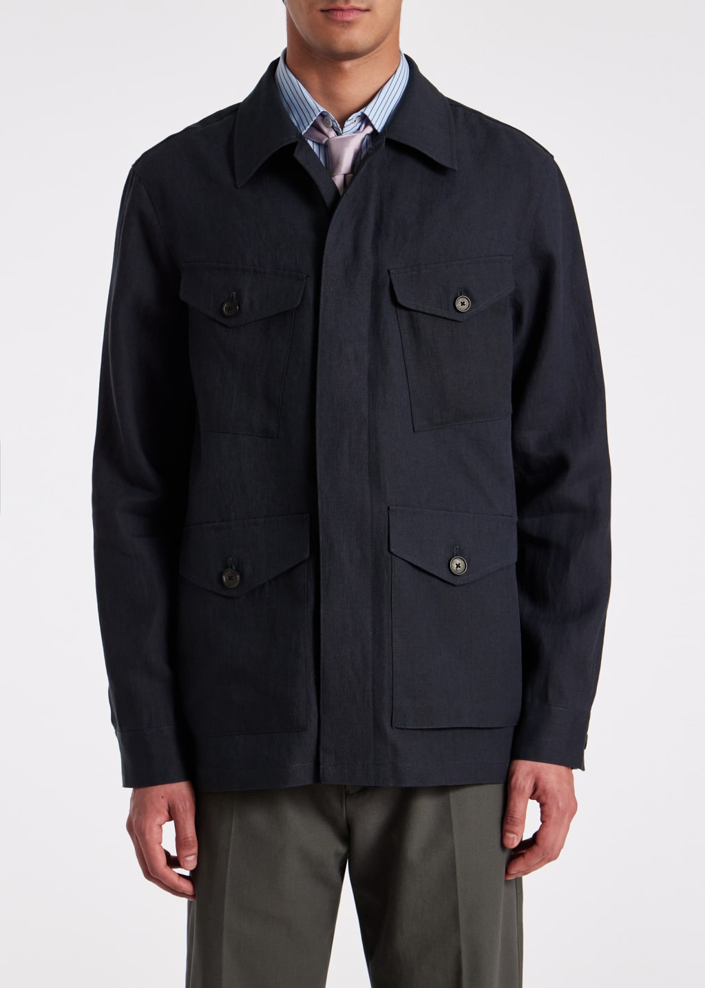 Men's Navy Linen Field Jacket