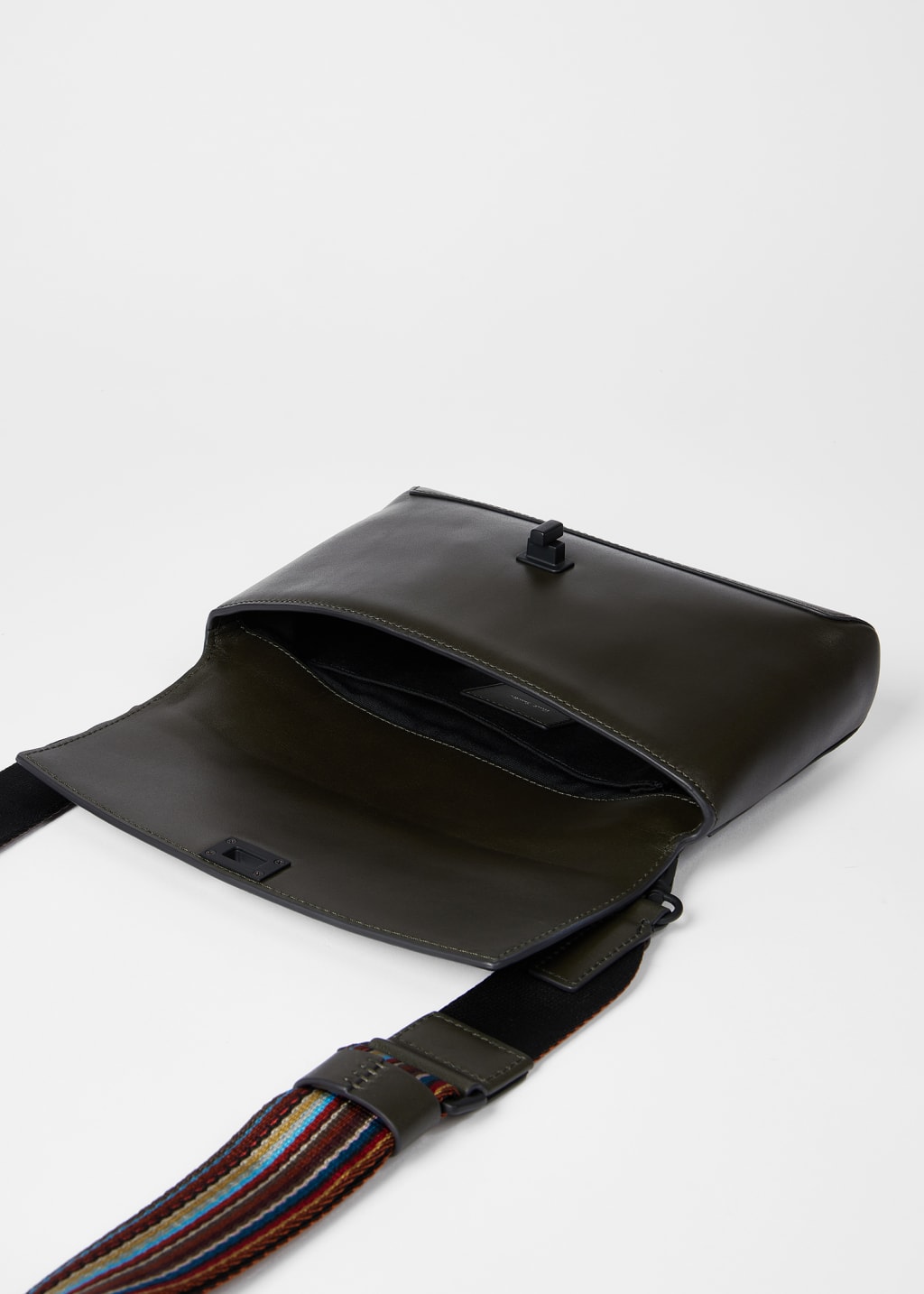 Men's Dark Green Leather 'Signature Stripe' Strap Cross Body Bag