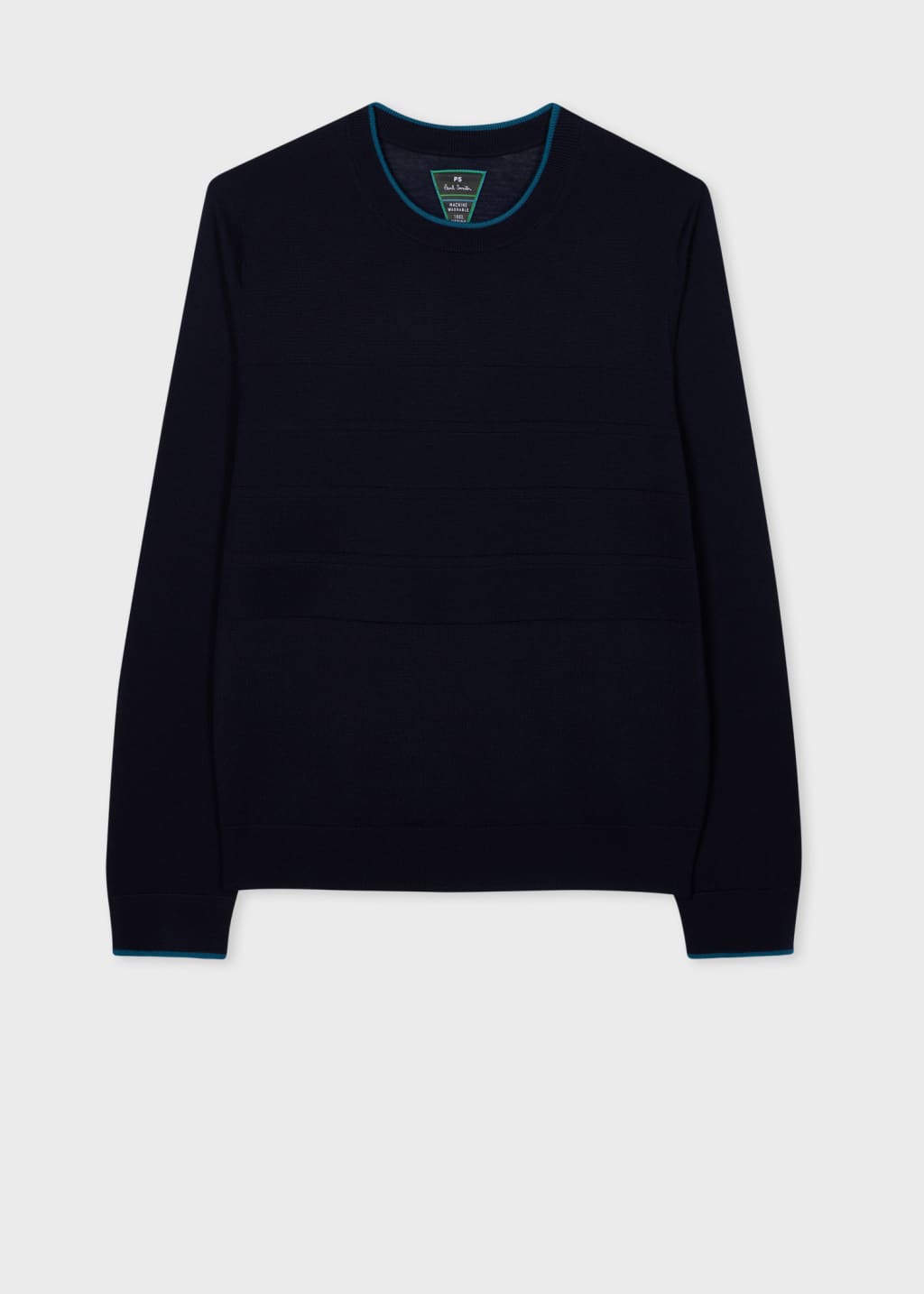 Navy Blue Merino Wool Contrast Crew Neck Sweater Paul Smith
