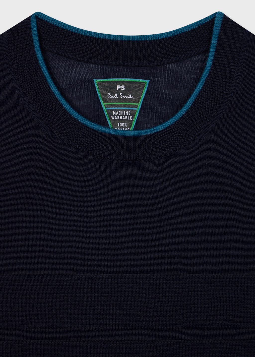 Navy Blue Merino Wool Contrast Crew Neck Sweater Paul Smith