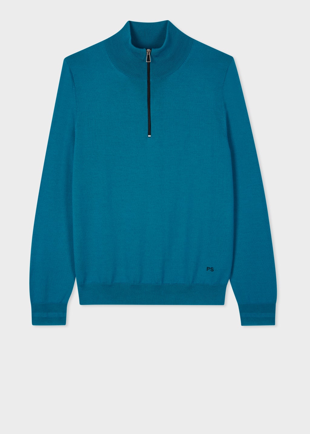 Men's Teal Merino Wool Half Zip Sweater