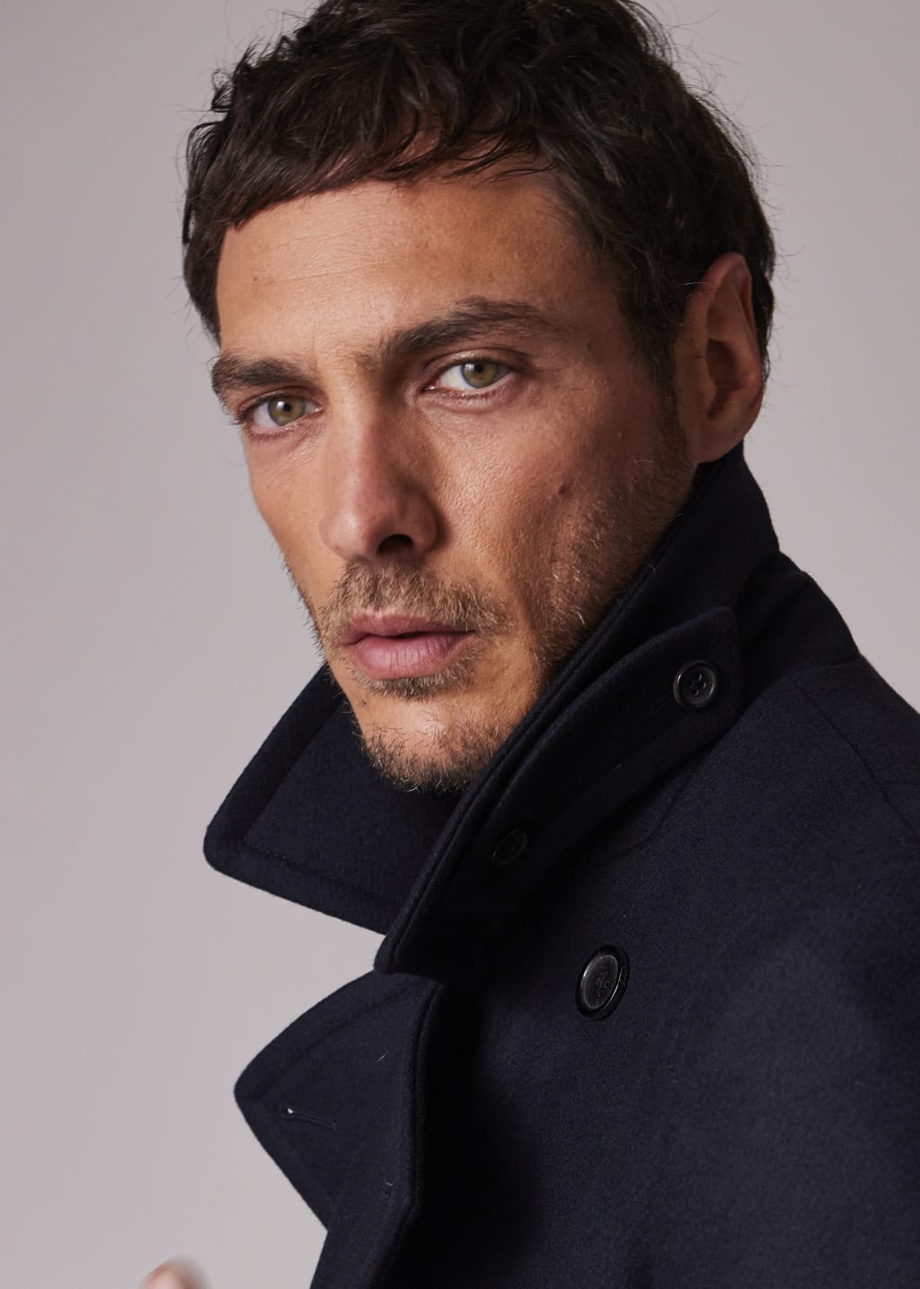 Navy Wool-Cashmere Pea Coat
