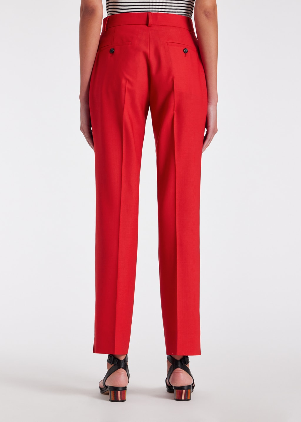Women's Red Wool Slim-Fit Trousers