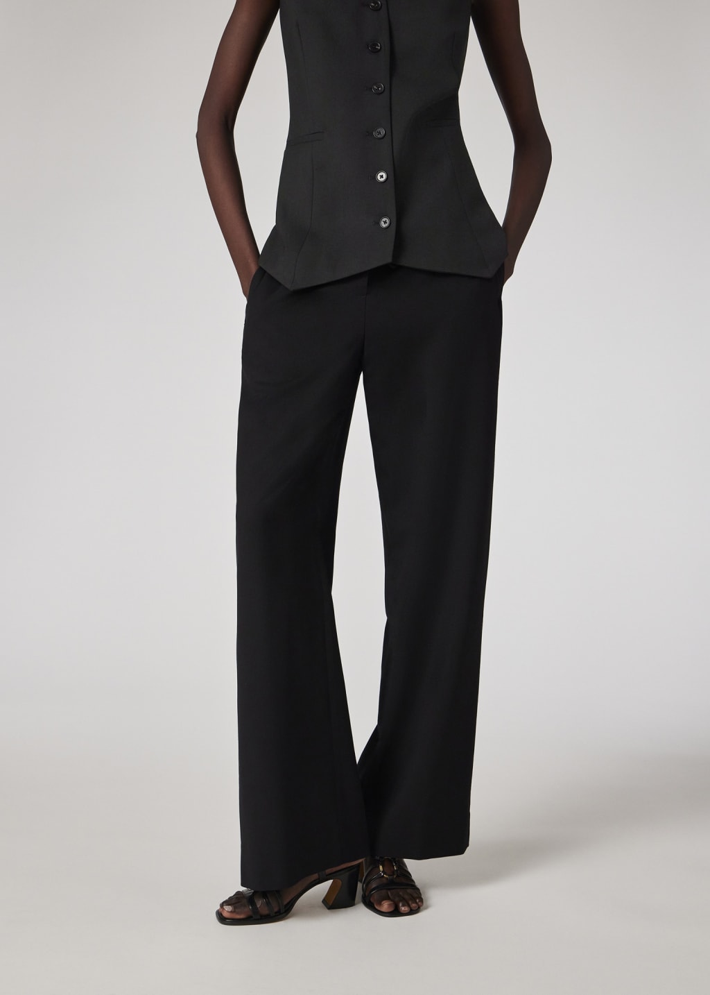 Women's Black Drawstring Wide Leg Trousers