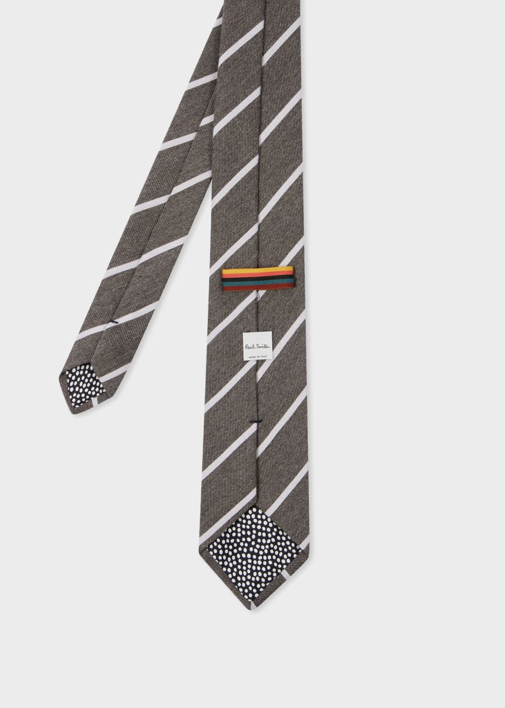 Grey Wool-Silk Diagonal Stripe Tie