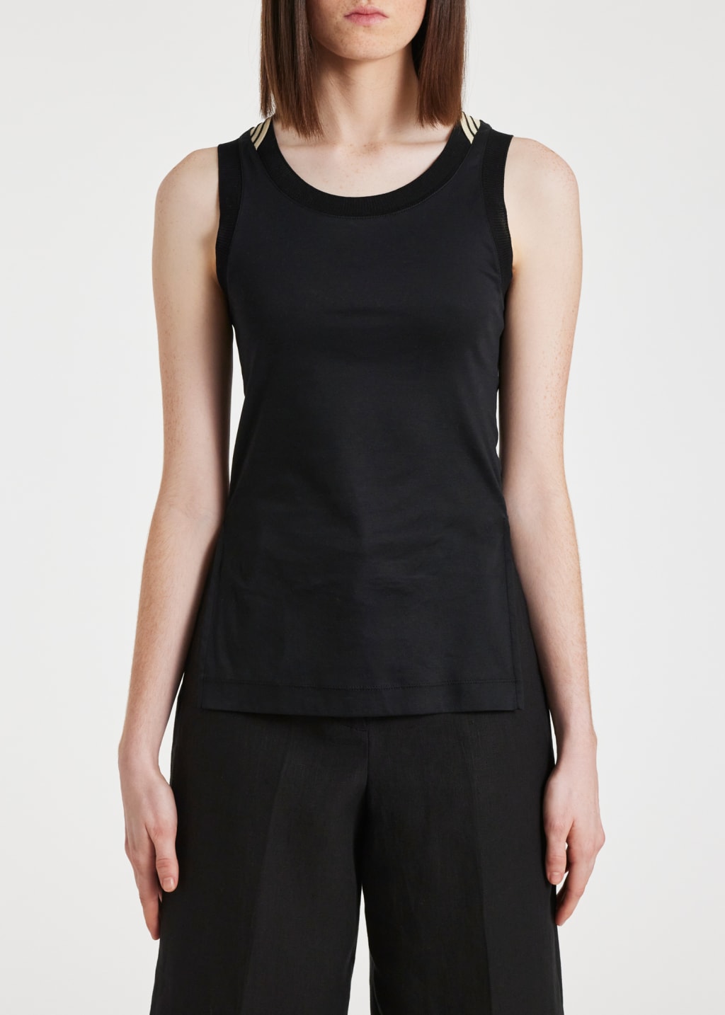Women's Black Cotton Stripe Trim Vest