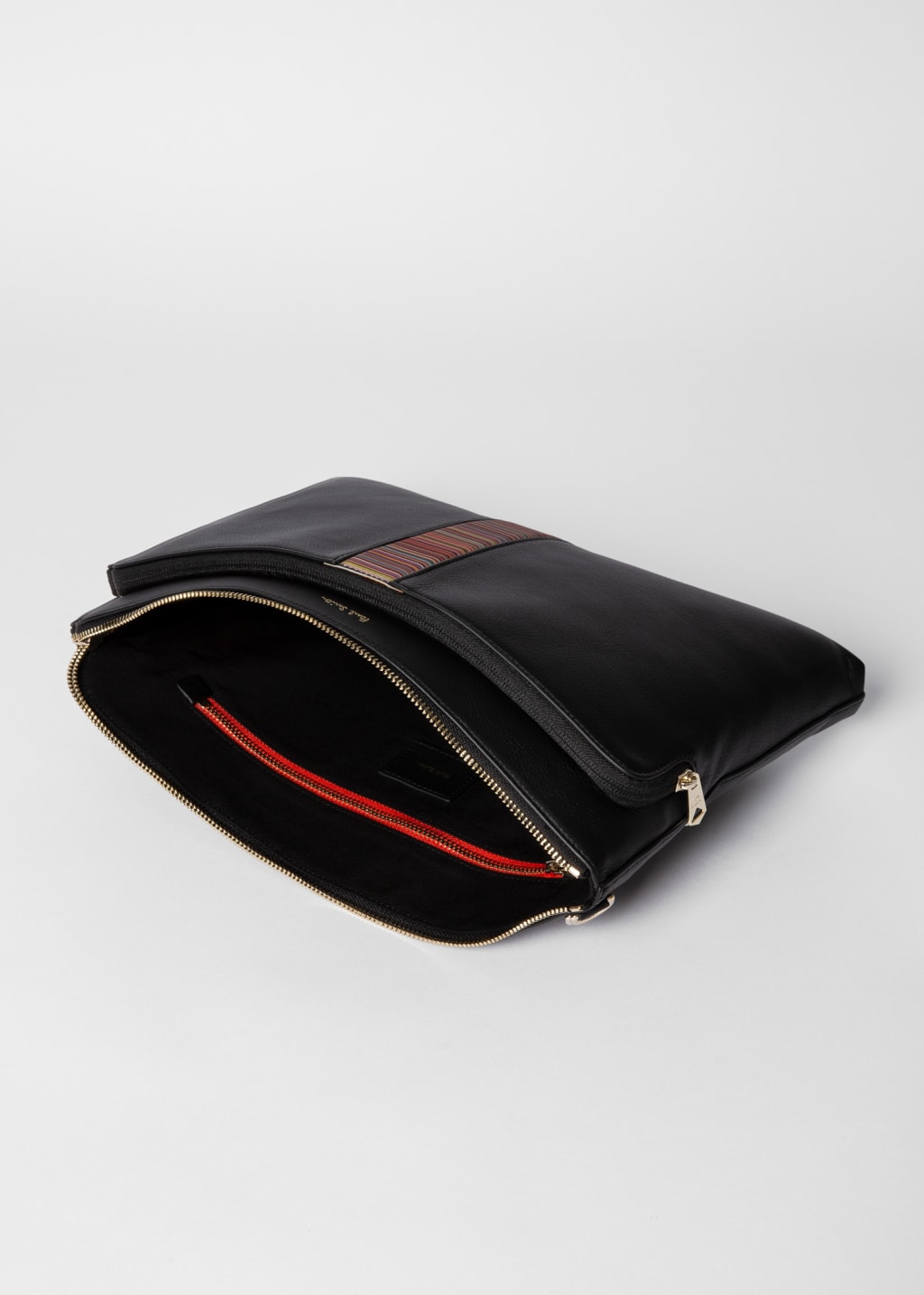 Black Leather 'Signature Stripe' Document Case