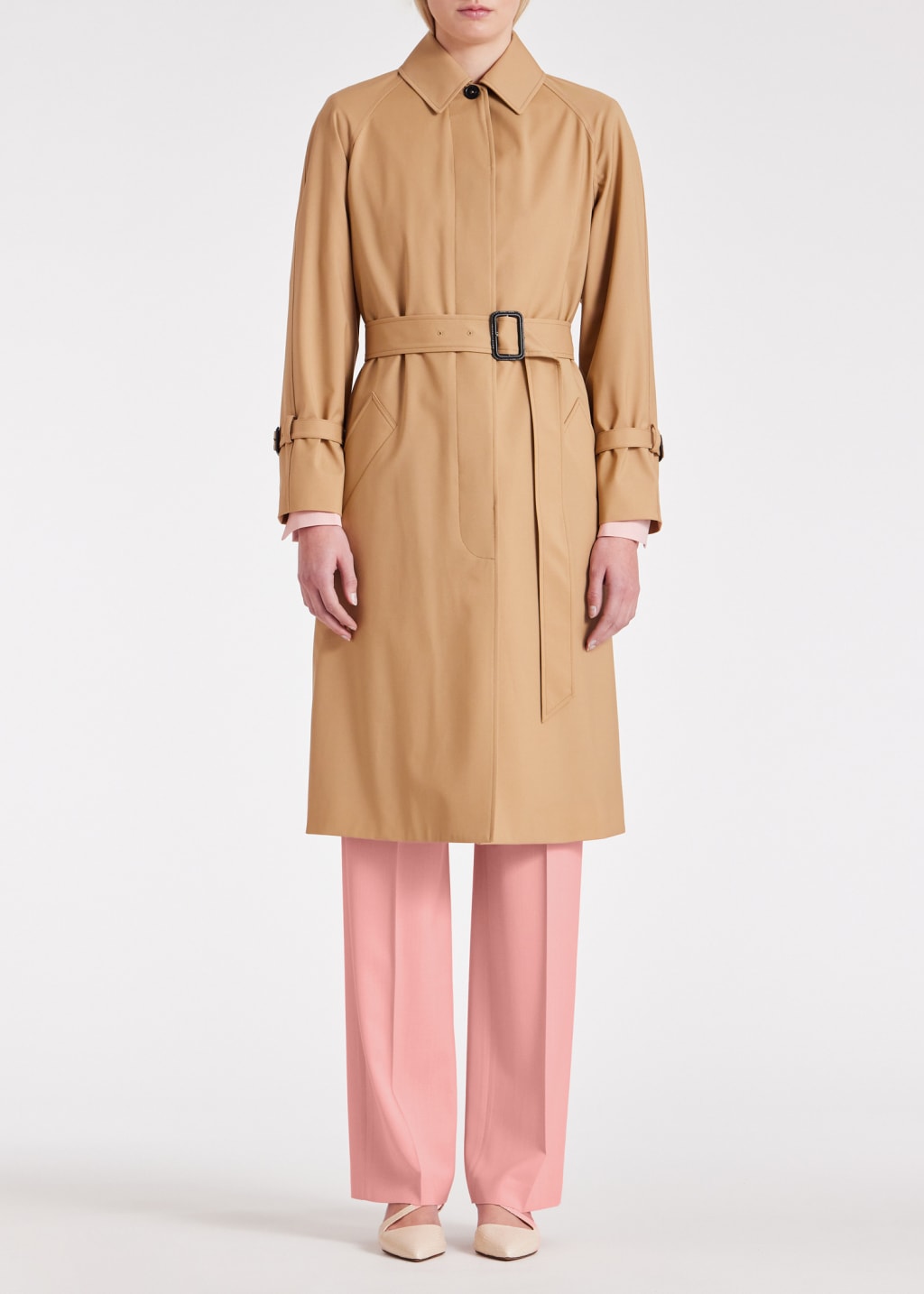 Women's Camel Wool Belted Trench Coat