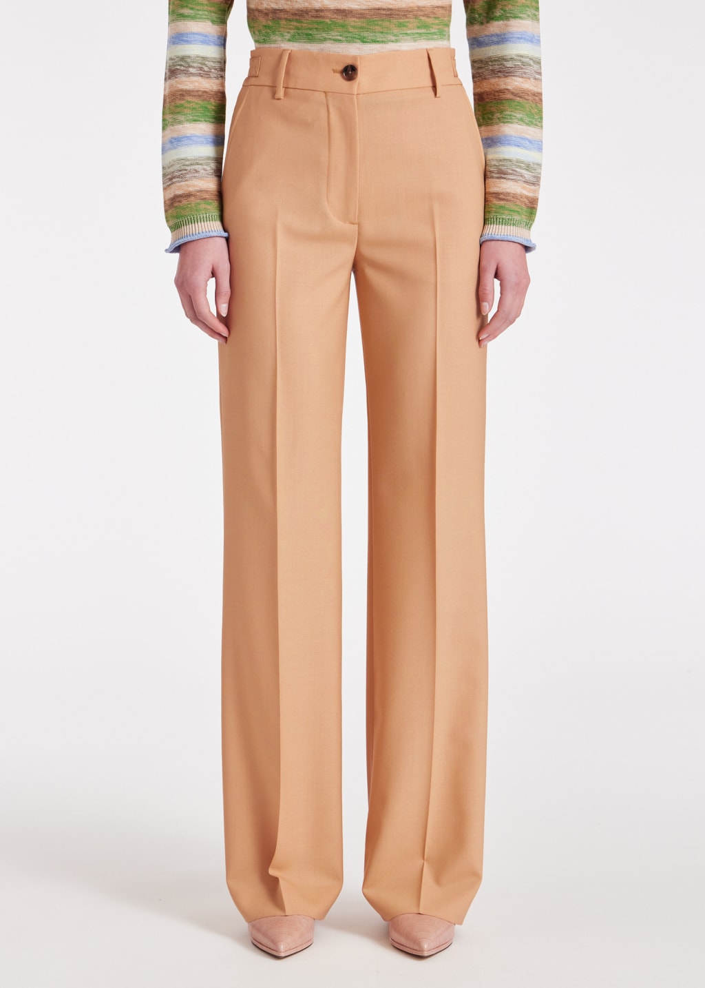 Women's Light Camel Wool Wide-Leg Trousers