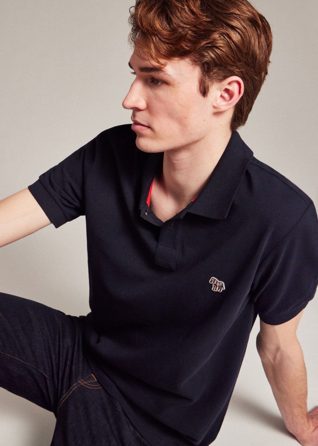 Men's Dark Navy Cotton-Piqué Zebra Logo Polo Shirt